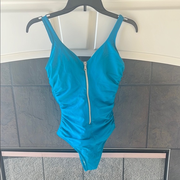 Swim | Miraclesuit Blue Zipfront Swimsuit | Poshmark